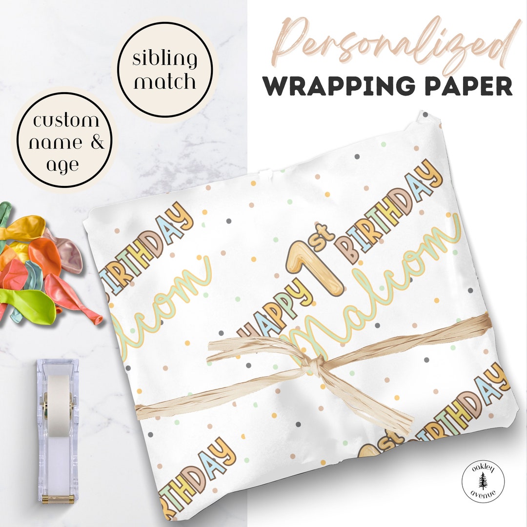 Personalized Boy Wrapping Paper Custom Gift Wrap First Birthday Party ...