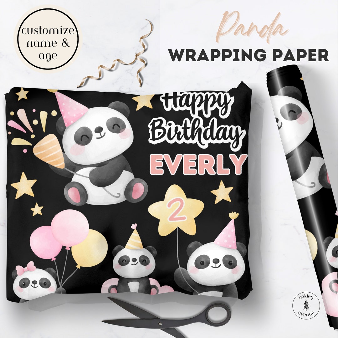 Digital Panda Birthday Invitation & Personalized Wrapping Paper First ...