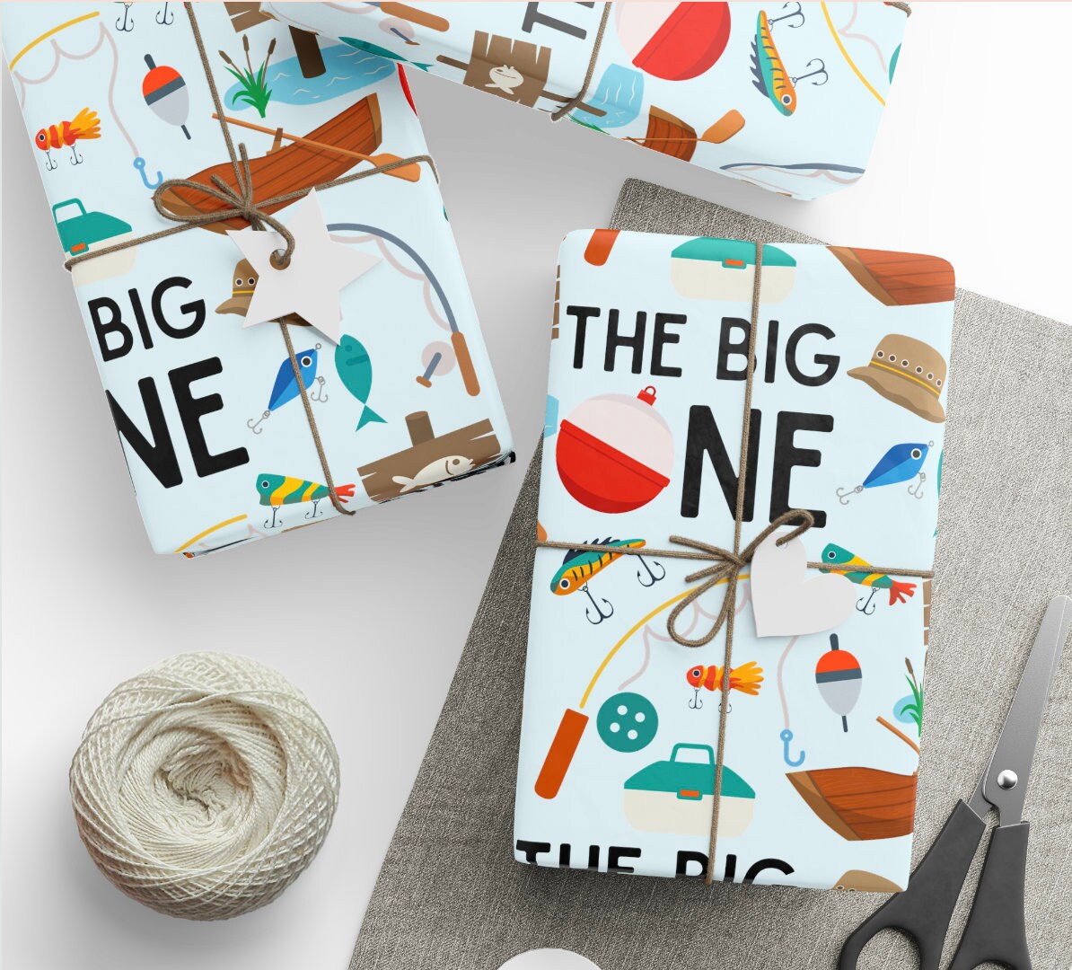 The Big One Fishing Themed 1st Birthday Party Supplies Custom Gift Wrap ...