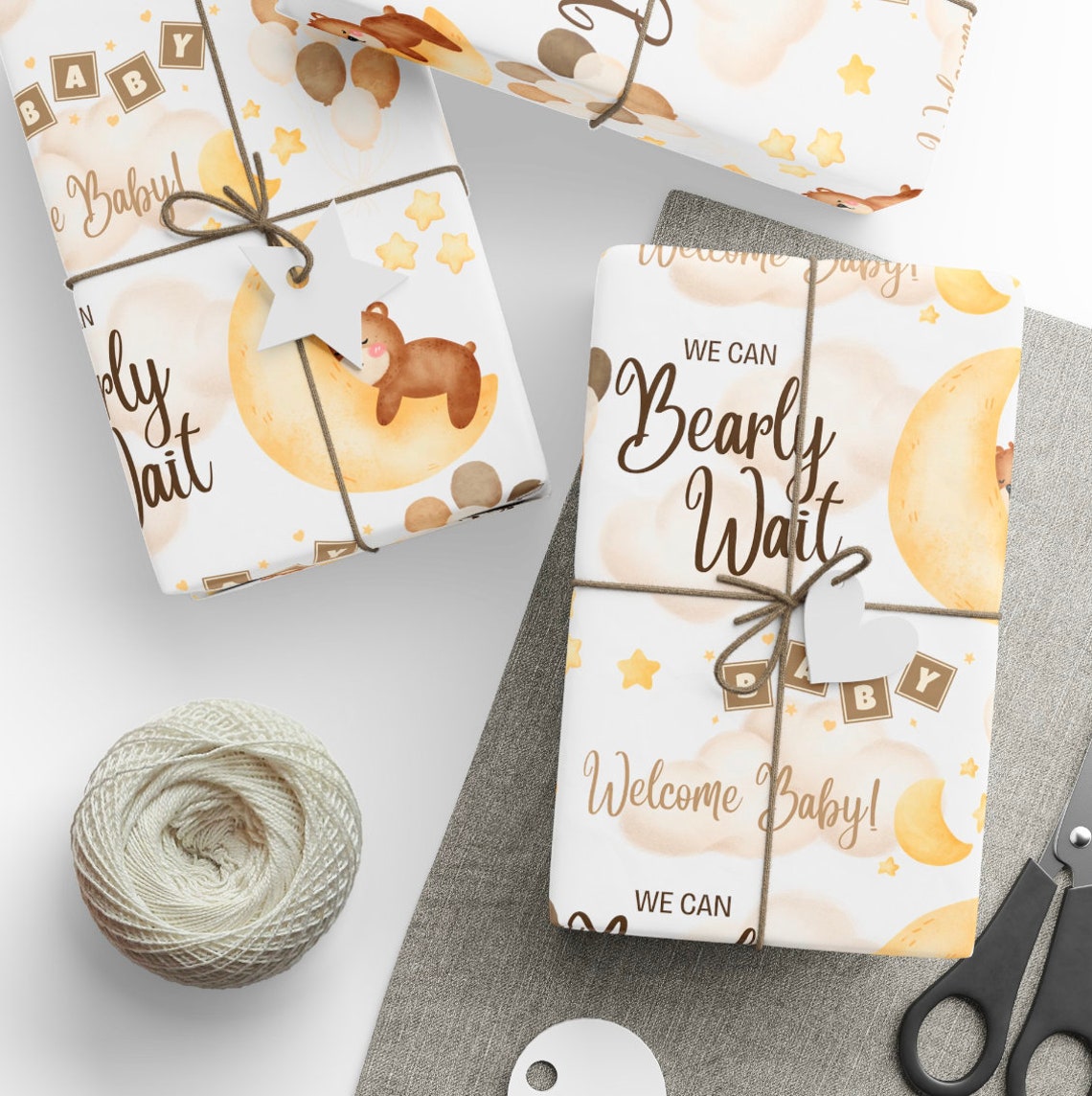 We Can Bearly Wait Custom Baby Shower Gift Wrap Teddy Bear Themed Party ...
