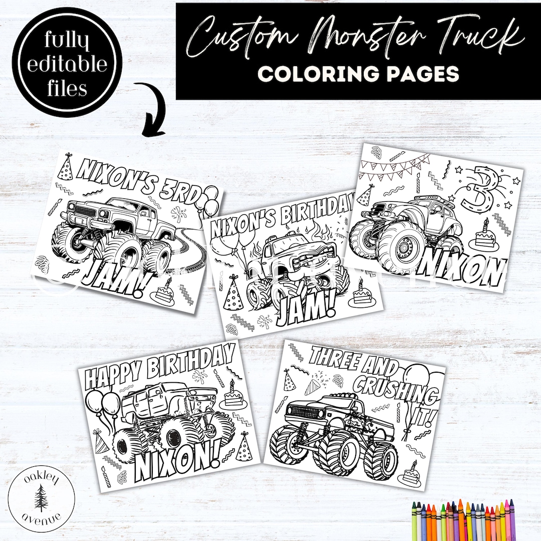 Monster Truck Custom Coloring Sheets Editable Digital Color Pages Truck ...