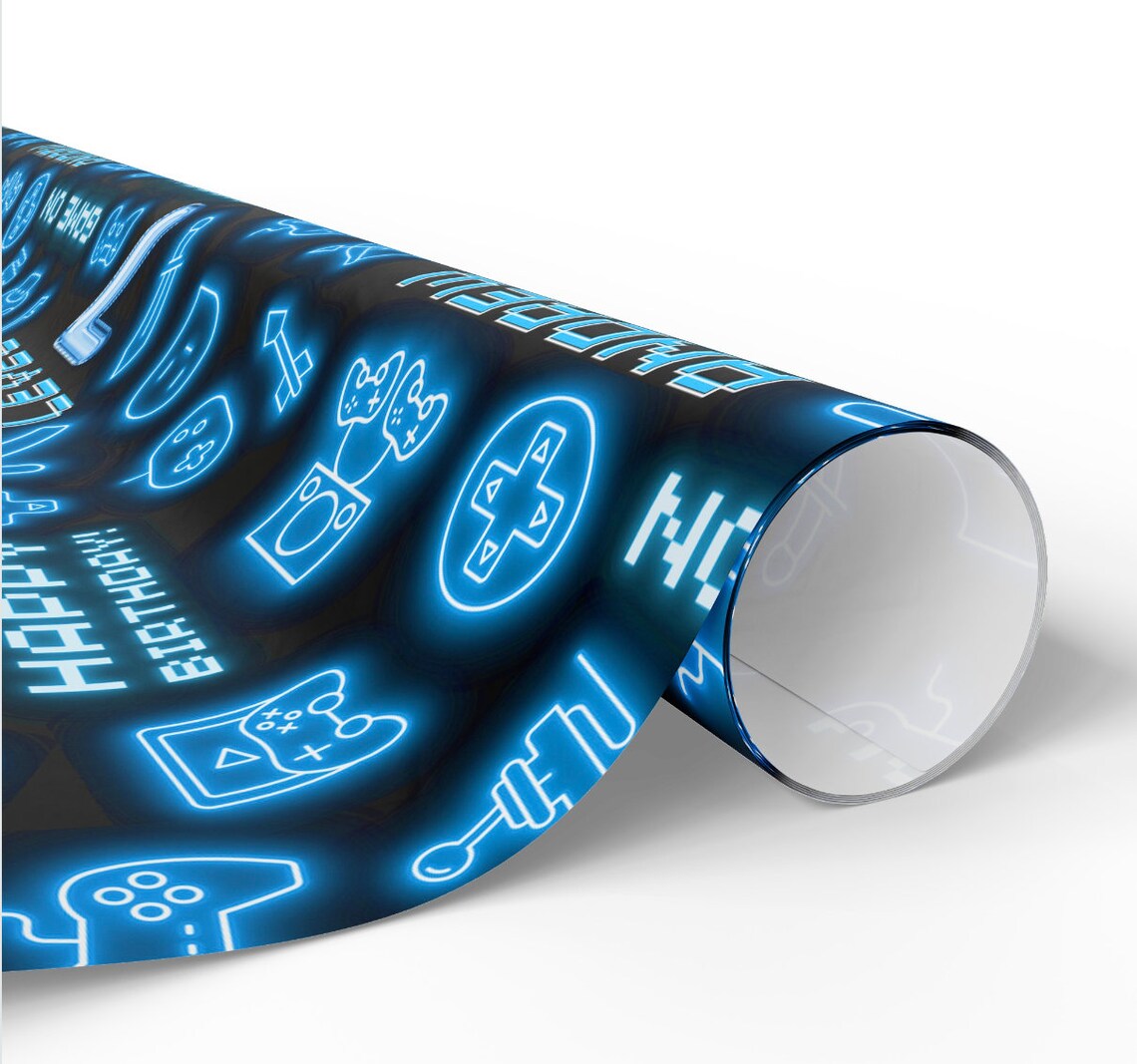Level up Gamer Boys Birthday Gift Wrap Game on Themed Party Supplies ...