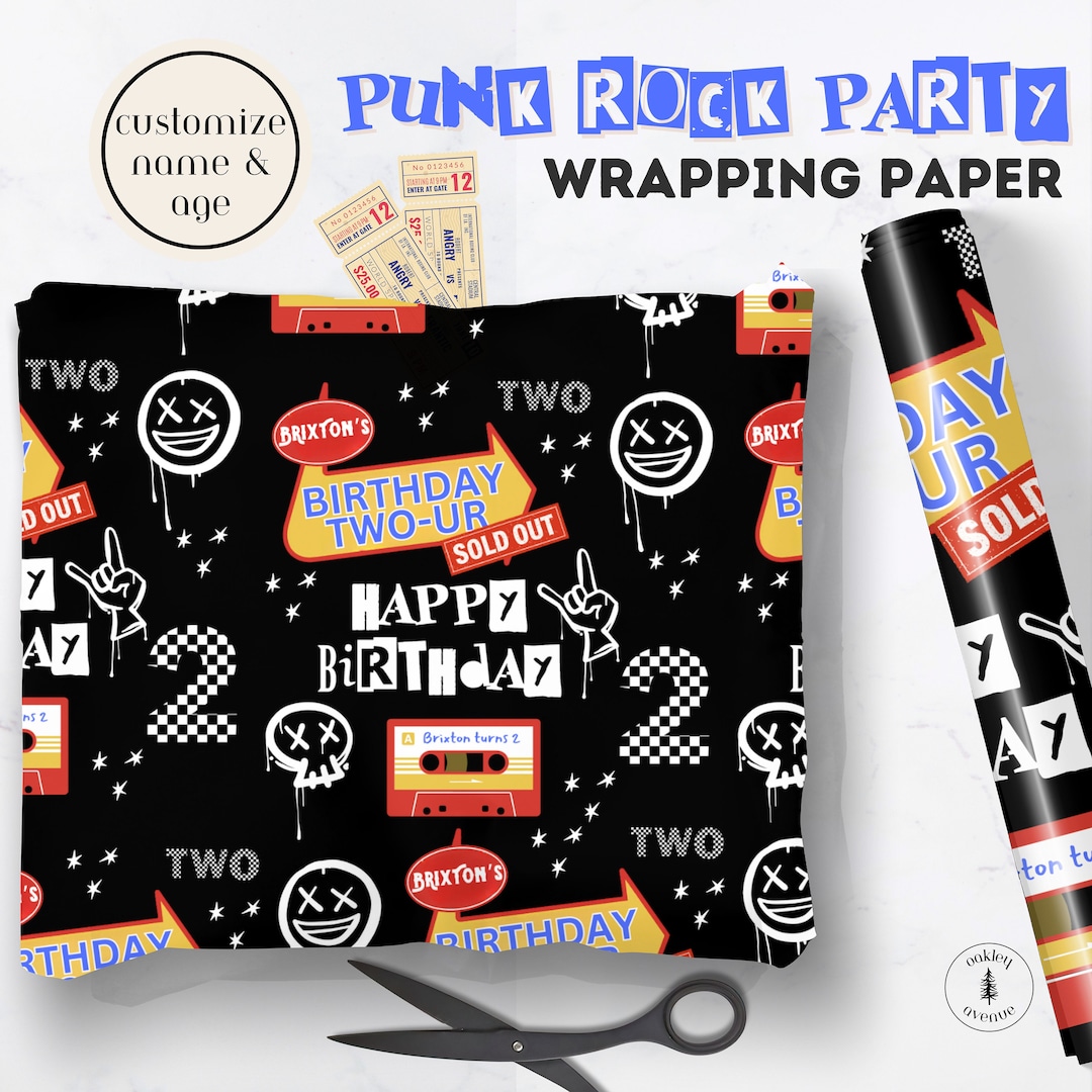Punk Rock Birthday Wrapping Paper, Rock Roll Birthday, 2nd Birthday ...