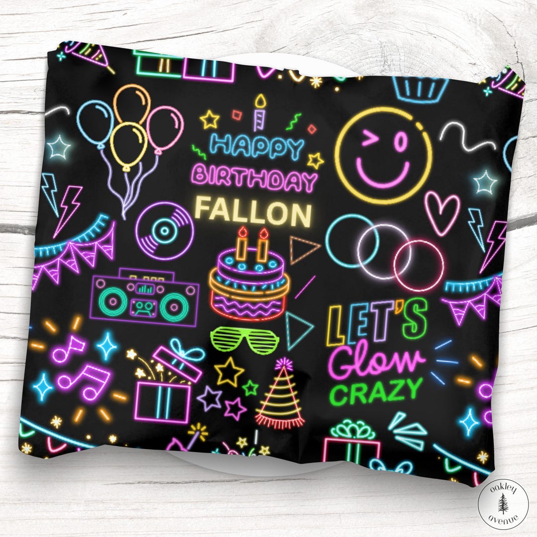 Personalized Glow Party Birthday Wrap | Neon Theme Gift Wrap Let's Glow ...