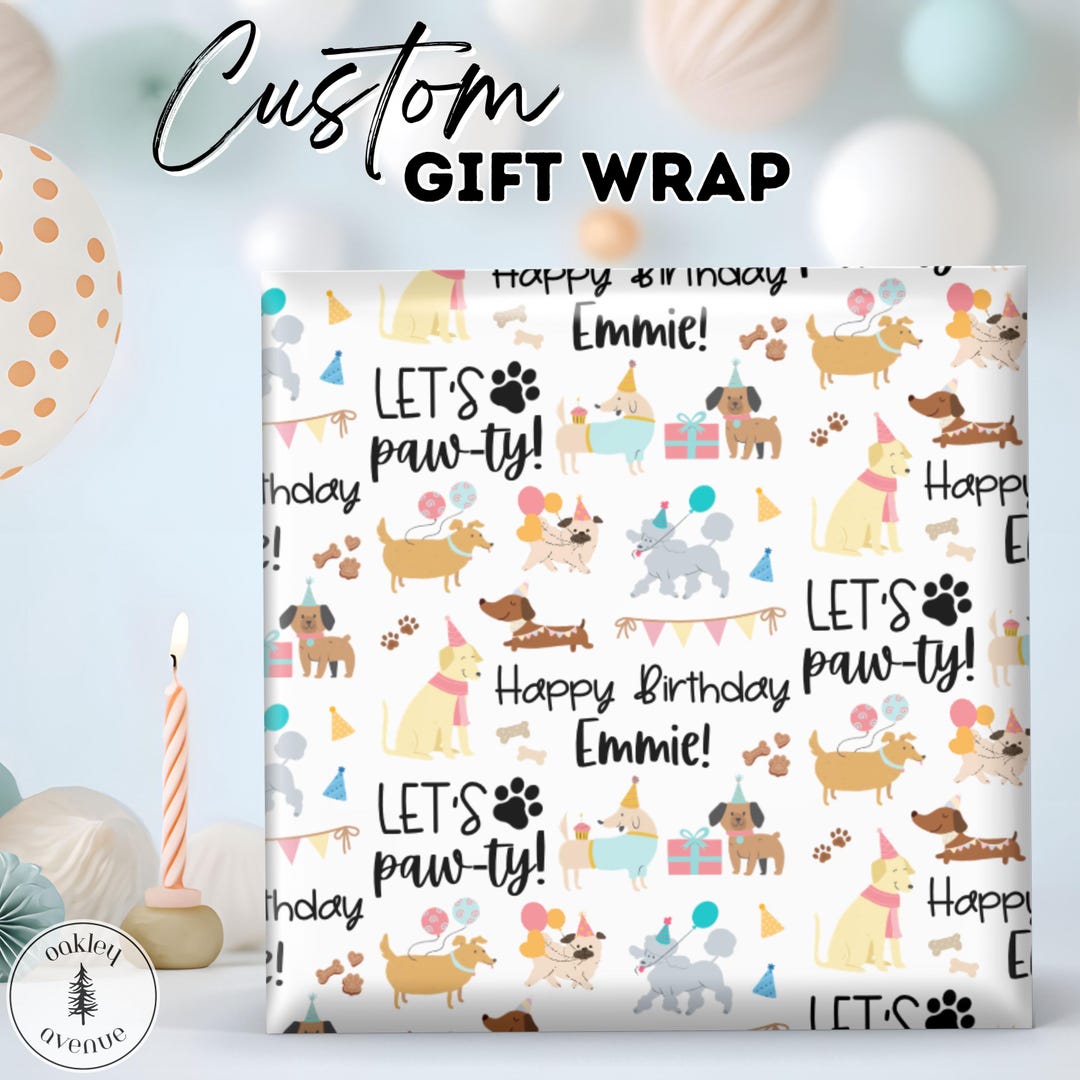 Let's Paw-ty Personalized Gift Wrap - Custom Birthday Wrapping Paper ...