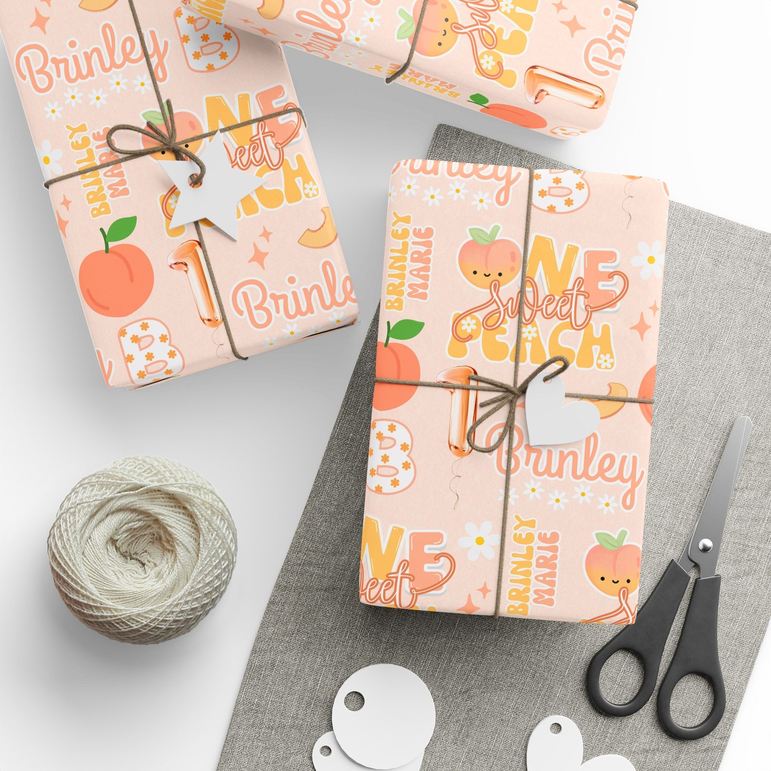 Editable Peach 1st Birthday Party Bundle & Personalized Giftwrap Peach ...