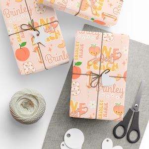 Editable Peach 1st Birthday Party Bundle & Personalized Giftwrap Peach ...