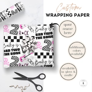 Bad Two the Bone 2nd Birthday Party Theme Boy or Girl Custom Gift Wrap ...