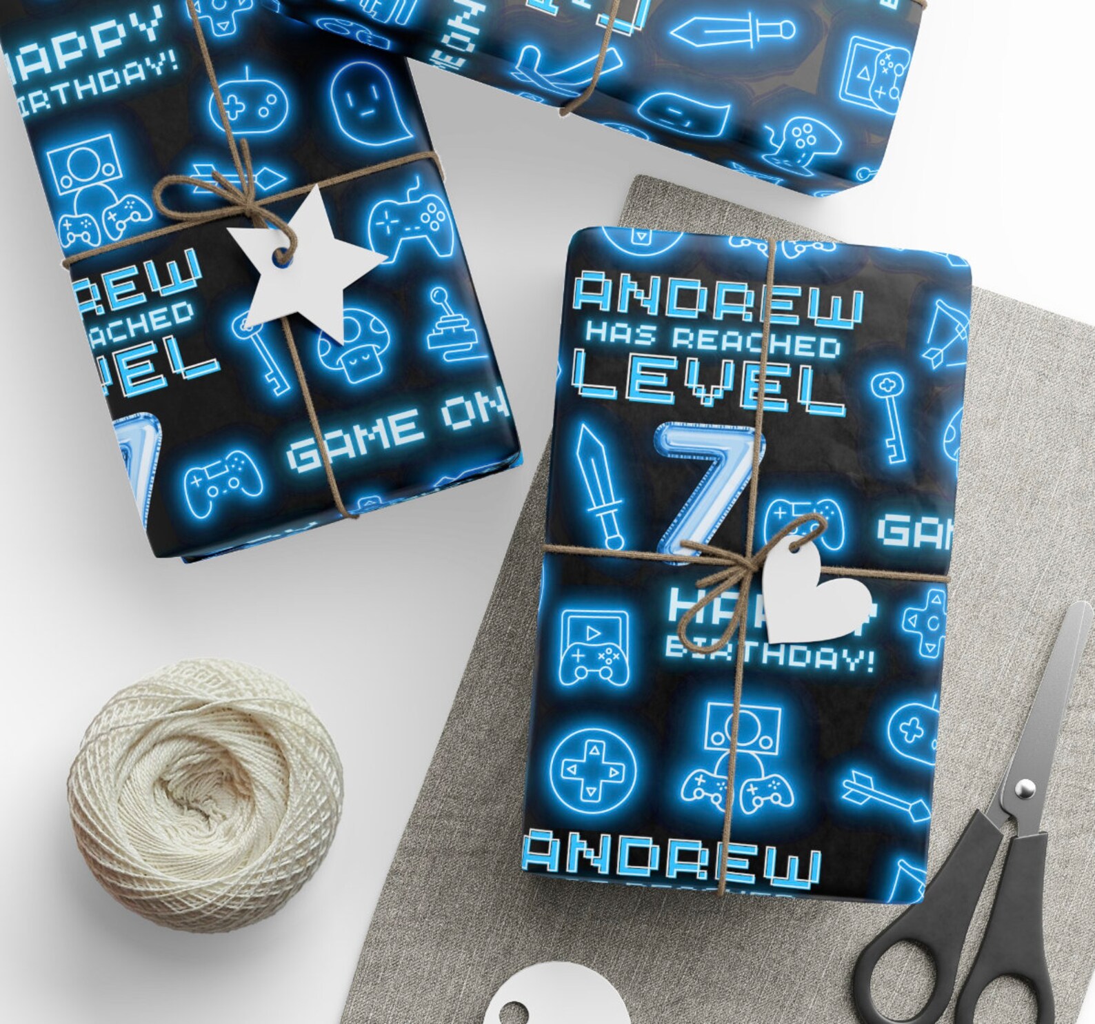 Level up Gamer Boys Birthday Gift Wrap Game on Themed Party Supplies ...