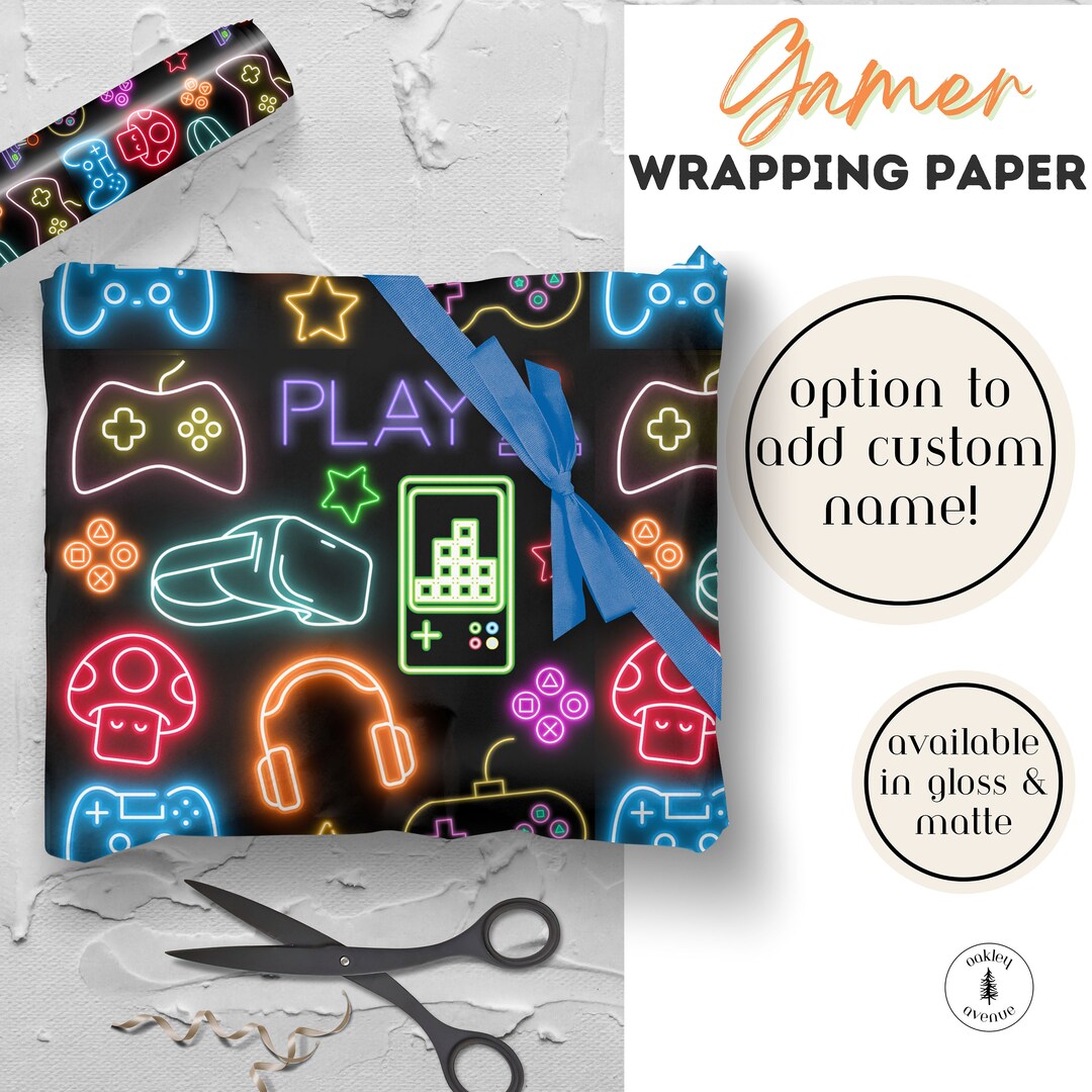 Gamer Theme Custom Wrapping Paper Roll, Printable Party Bundle, Retro ...