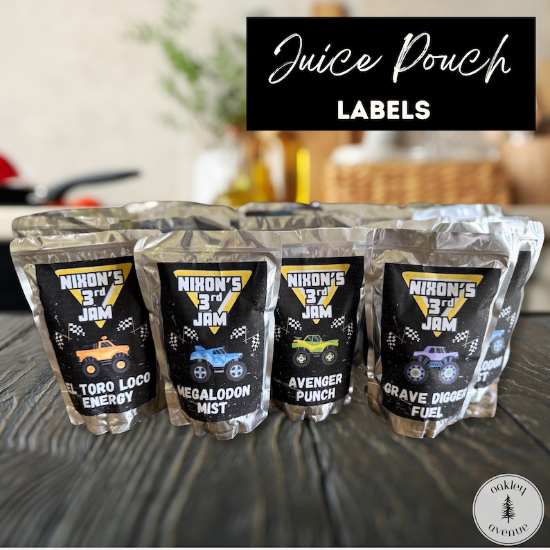 Custom Monster Truck Drink Labels Editable Digital Juice Box Label ...