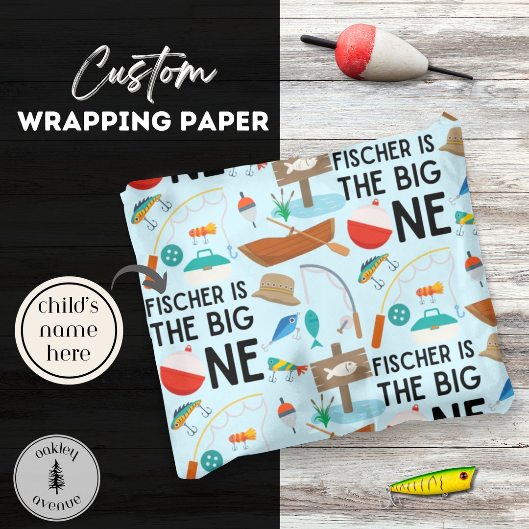 The Big One Fishing Themed 1st Birthday Party Supplies Custom Gift Wrap ...