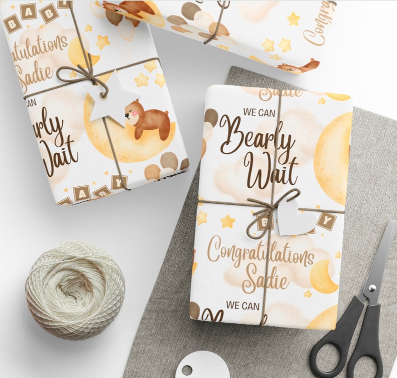 We Can Bearly Wait Custom Baby Shower Gift Wrap Teddy Bear Themed Party ...