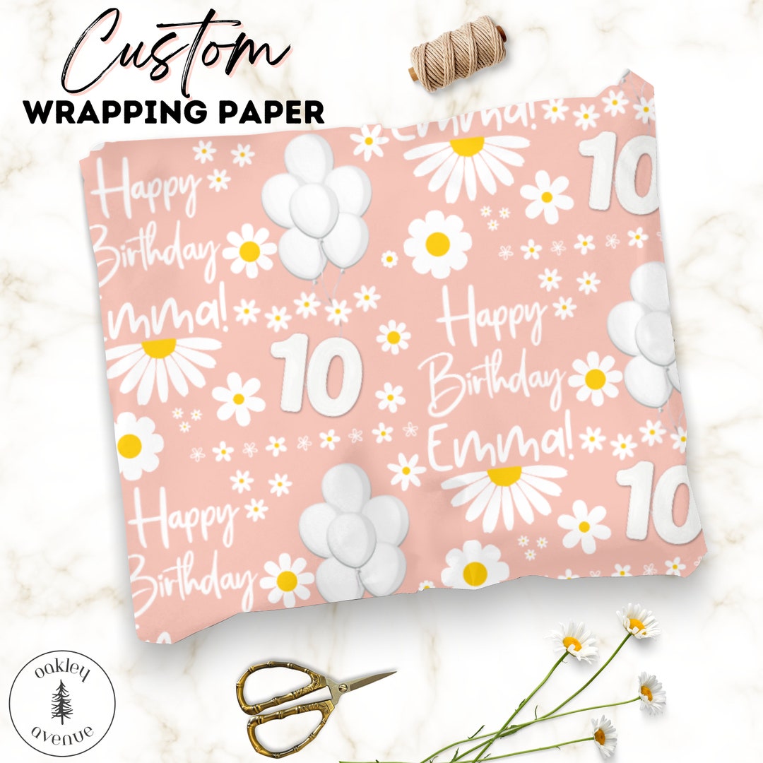Daisy Flower Themed Happy Birthday Custom Gift Wrap Boho Daisy Party ...