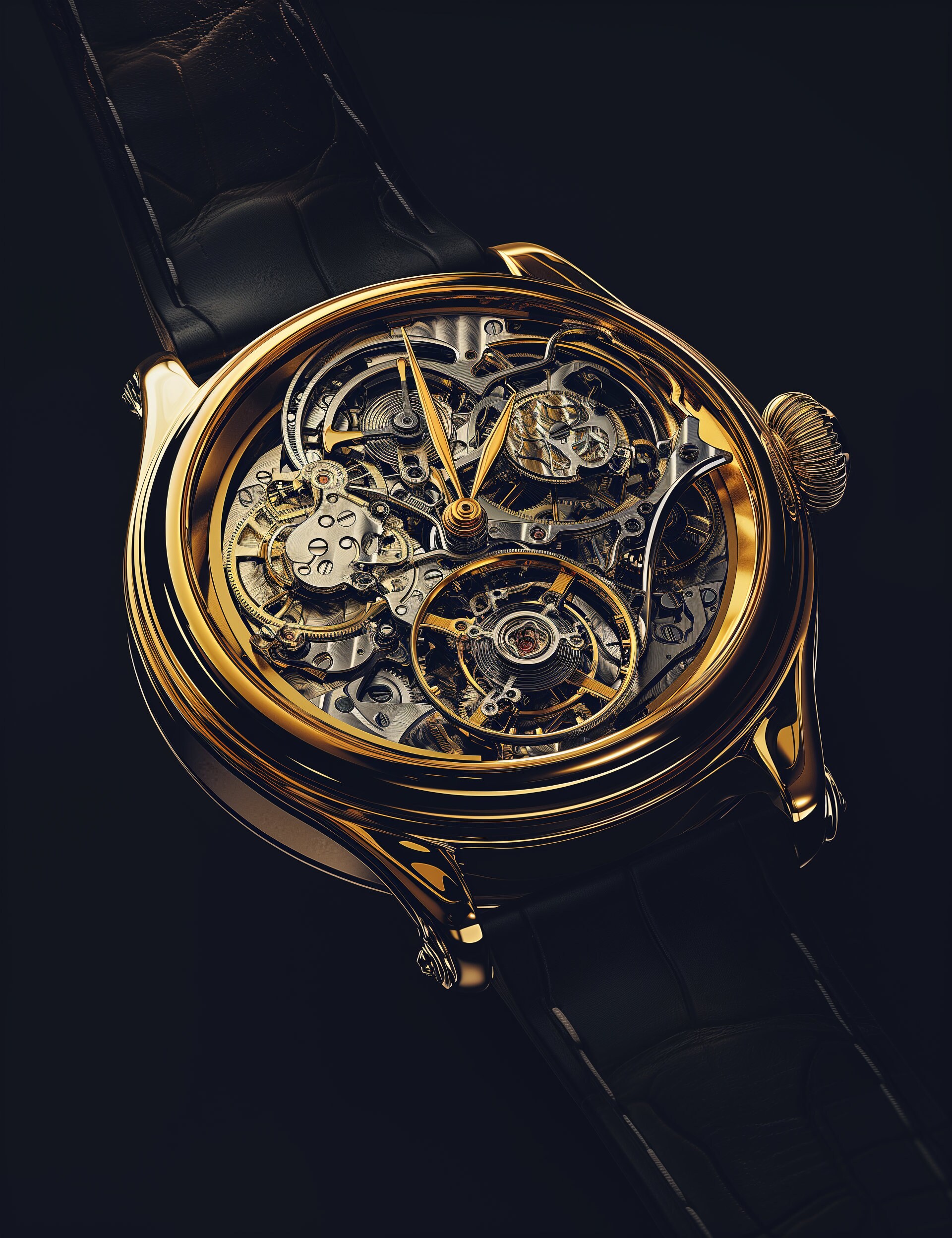 Imagined Watch - Gold Abstract Skeleton Patek Inspired Watch With Black ...
