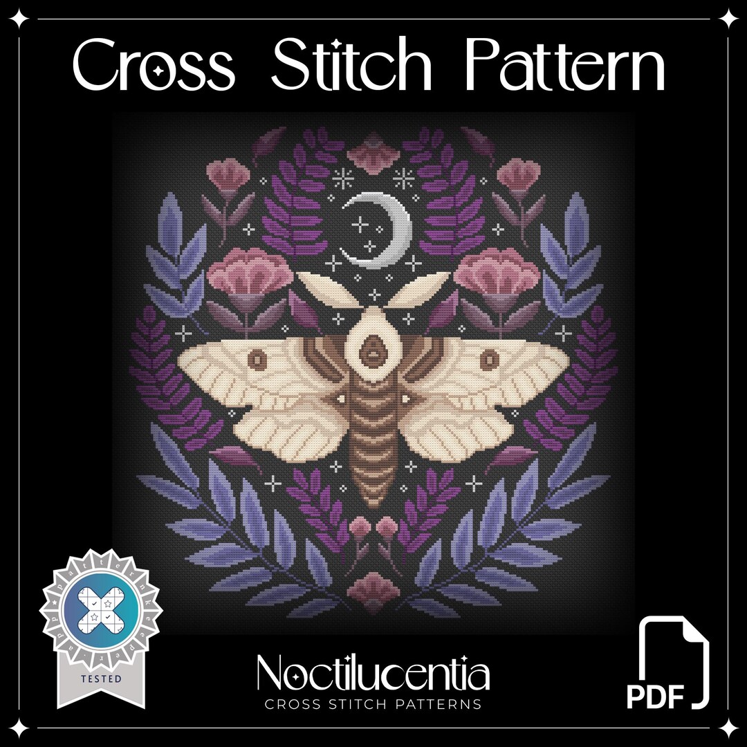 Enchanted Moth - PDF Cross Stitch Pattern Insect Witchy Botanical Moon ...