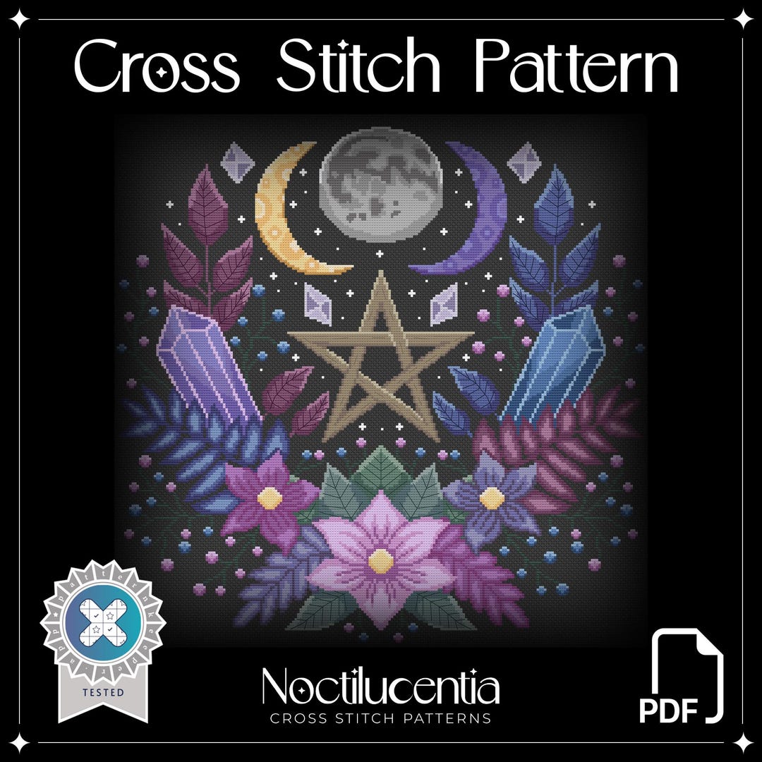Witchy Pentagram - Cross Stitch Pattern PDF Wiccan Goddess Moon ...