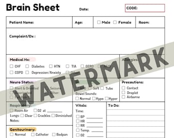 Cna/pct/nursing Assistant/tech Brain Sheet Report Notes Template 6 ...