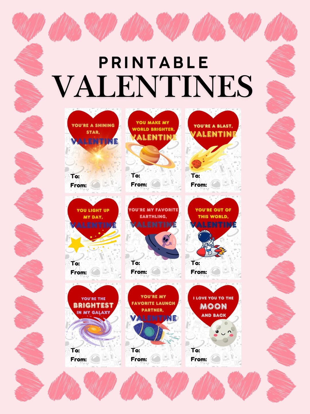 Printable Space-themed Valentine's Day Cards for Kids Fun Unique ...