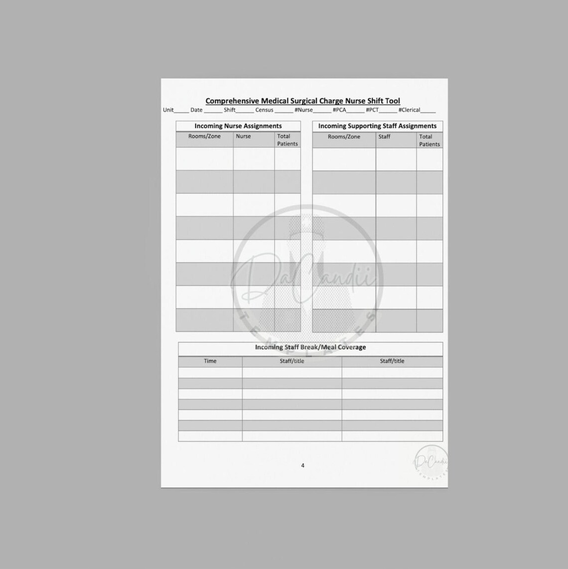 Charge Nurse Assignment Template, Report Sheet, Medical Surgical RN ...