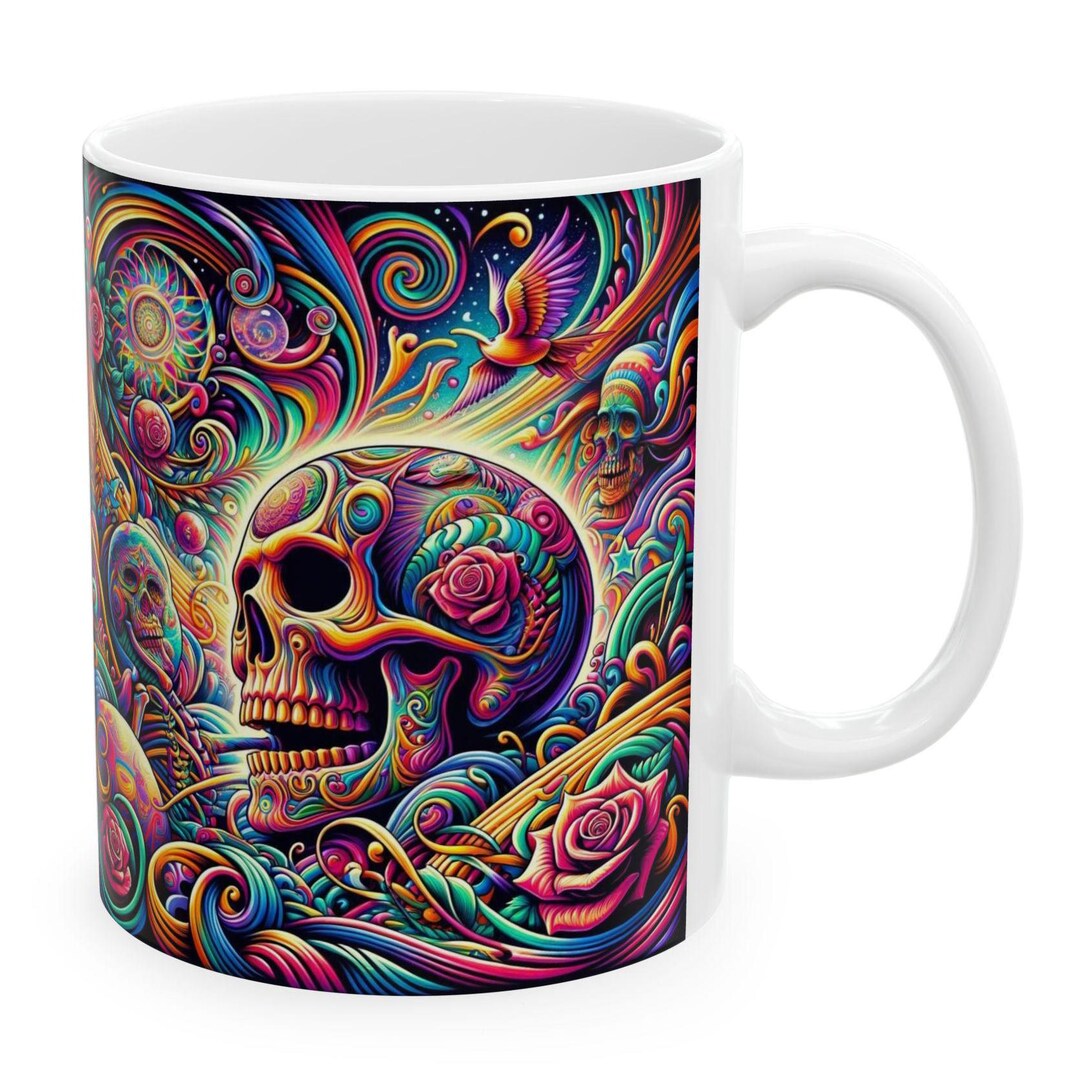 Grateful Dead Inspired Mug | Psychedelic Skull Art Ceramic Mug | Trippy ...