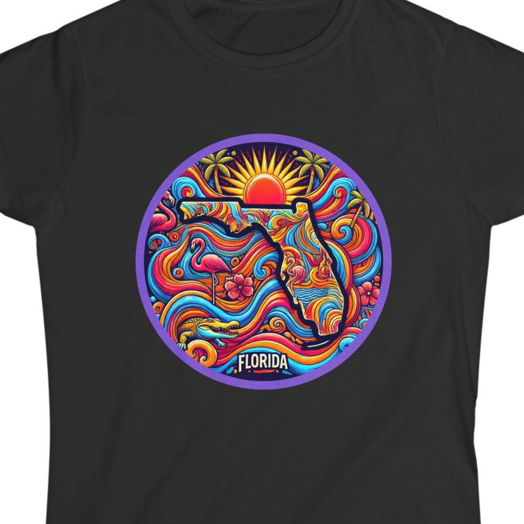 Florida Tee Shirt | Vibrant Florida Map Art T-shirt | Psychedelic ...
