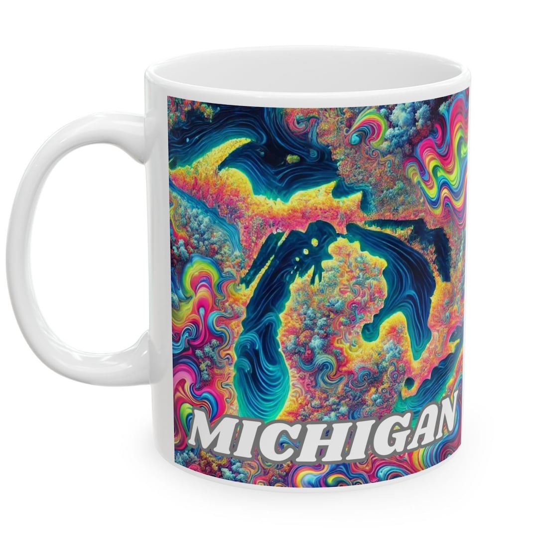 Michigan Coffee Mug Trippy Great Lakes and Michigan Coffee Mug Art ...