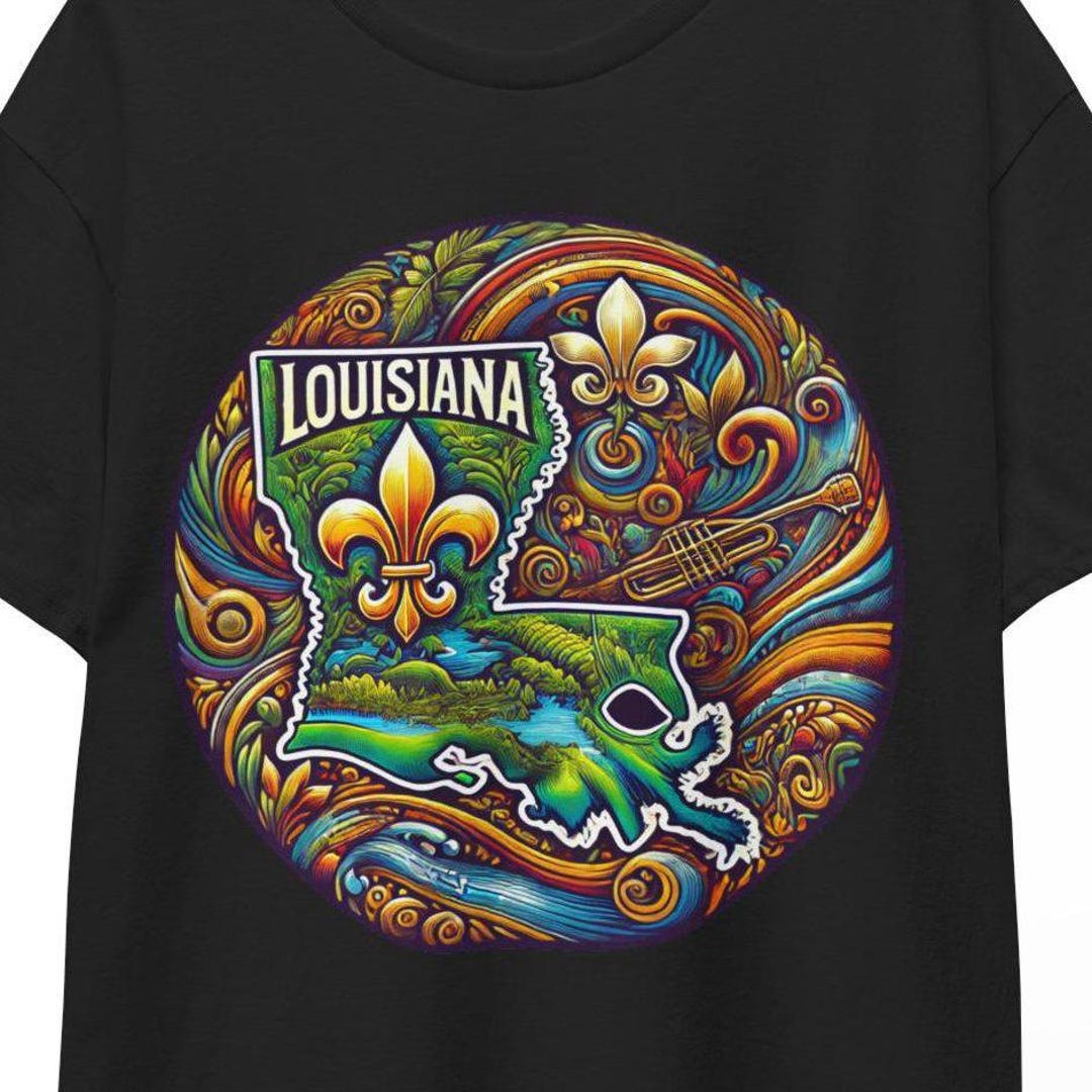 Louisiana Tee Shirt | Louisiana Map Art T-shirt | Fleur-de-lis & Jazz ...