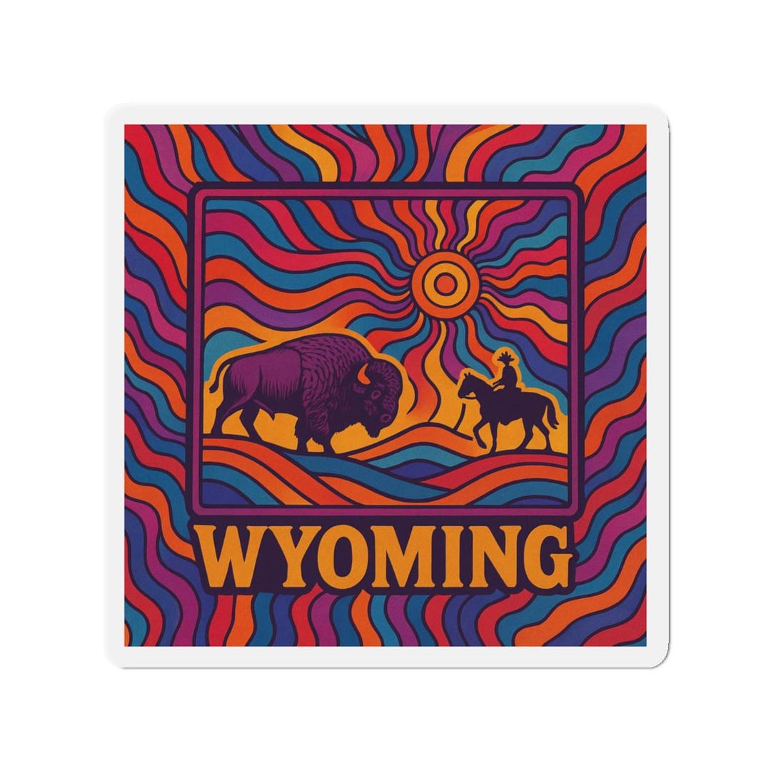 Wyoming Magnet: Psychedelic Bison & Cowboy Art - Western Travel Gift - Etsy