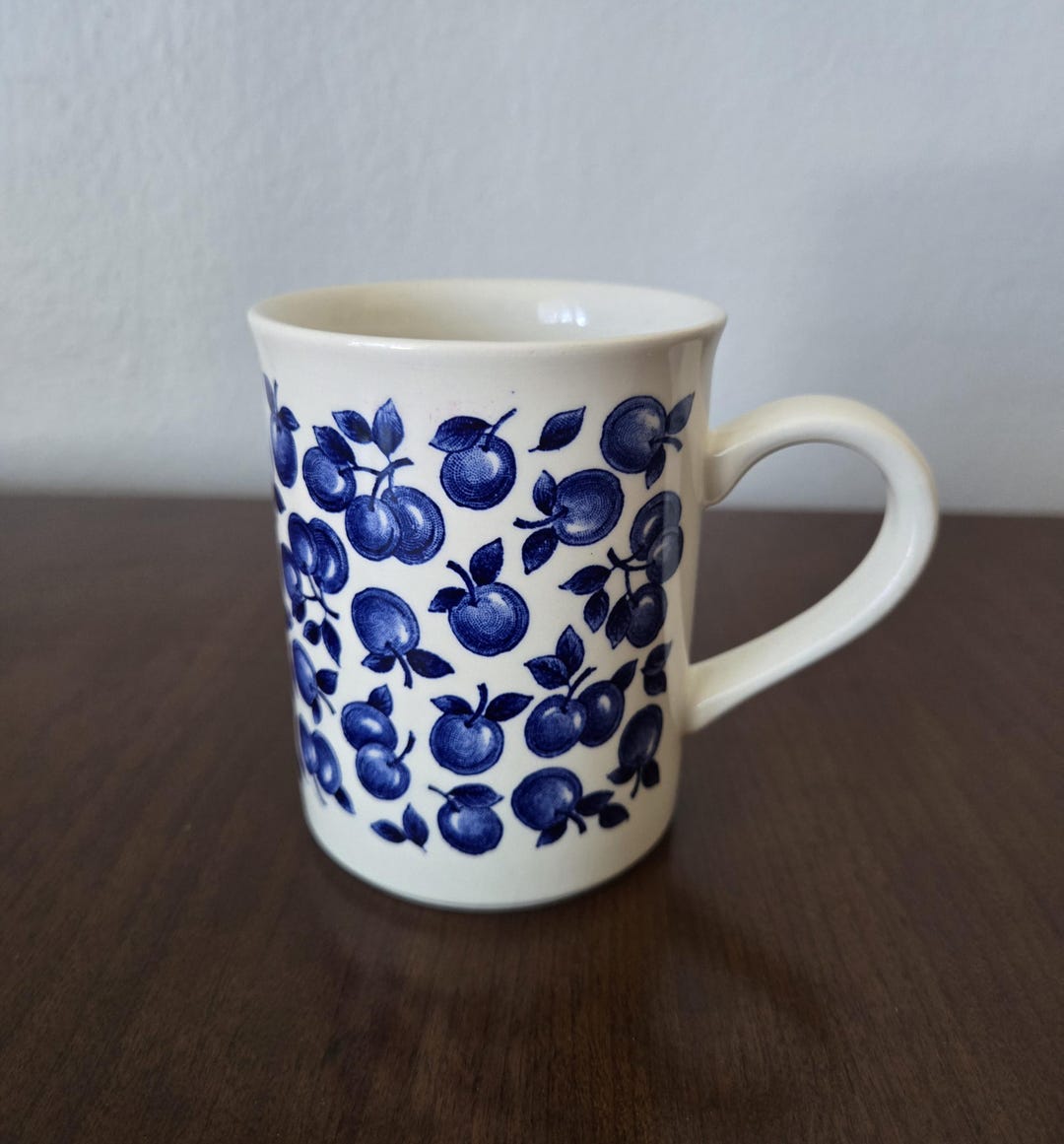 Vintage English Ironstone Mug, Blue Fruit Design - Etsy