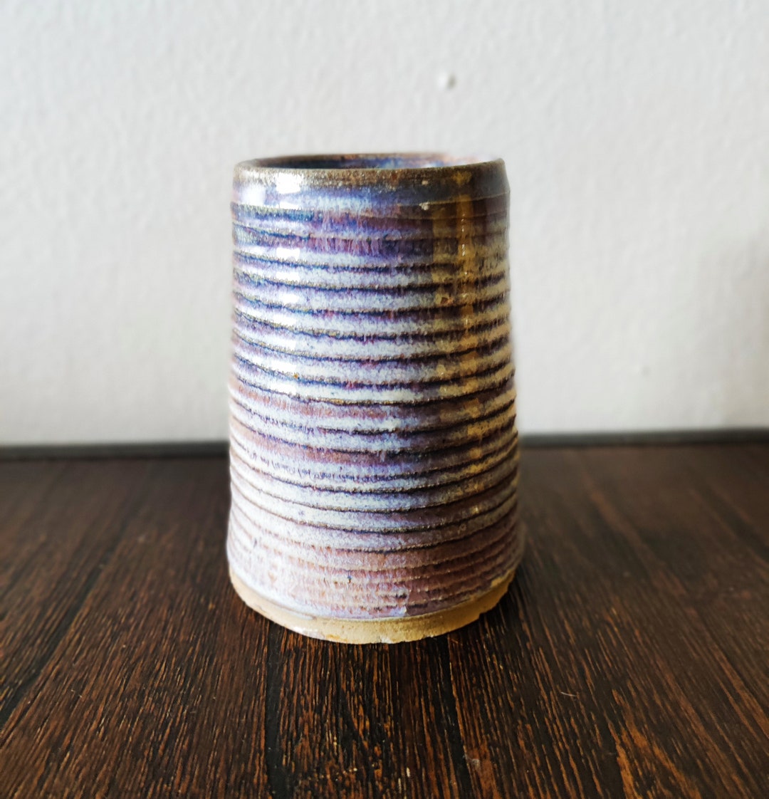 Studio Art Pottery Ridged Vase Signed Original Art Stoneware Vase - Etsy