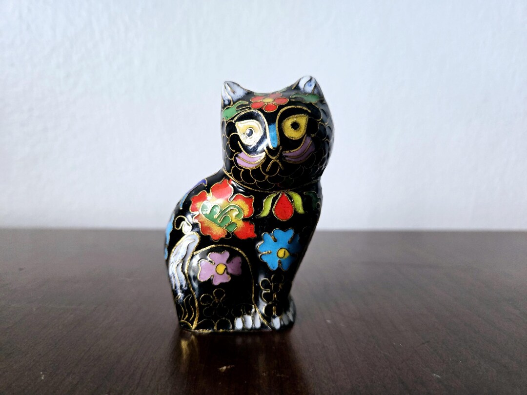 Vintage Chinese Cloisonne Cat Brass and Enamel Cat Chinese Art Cat ...
