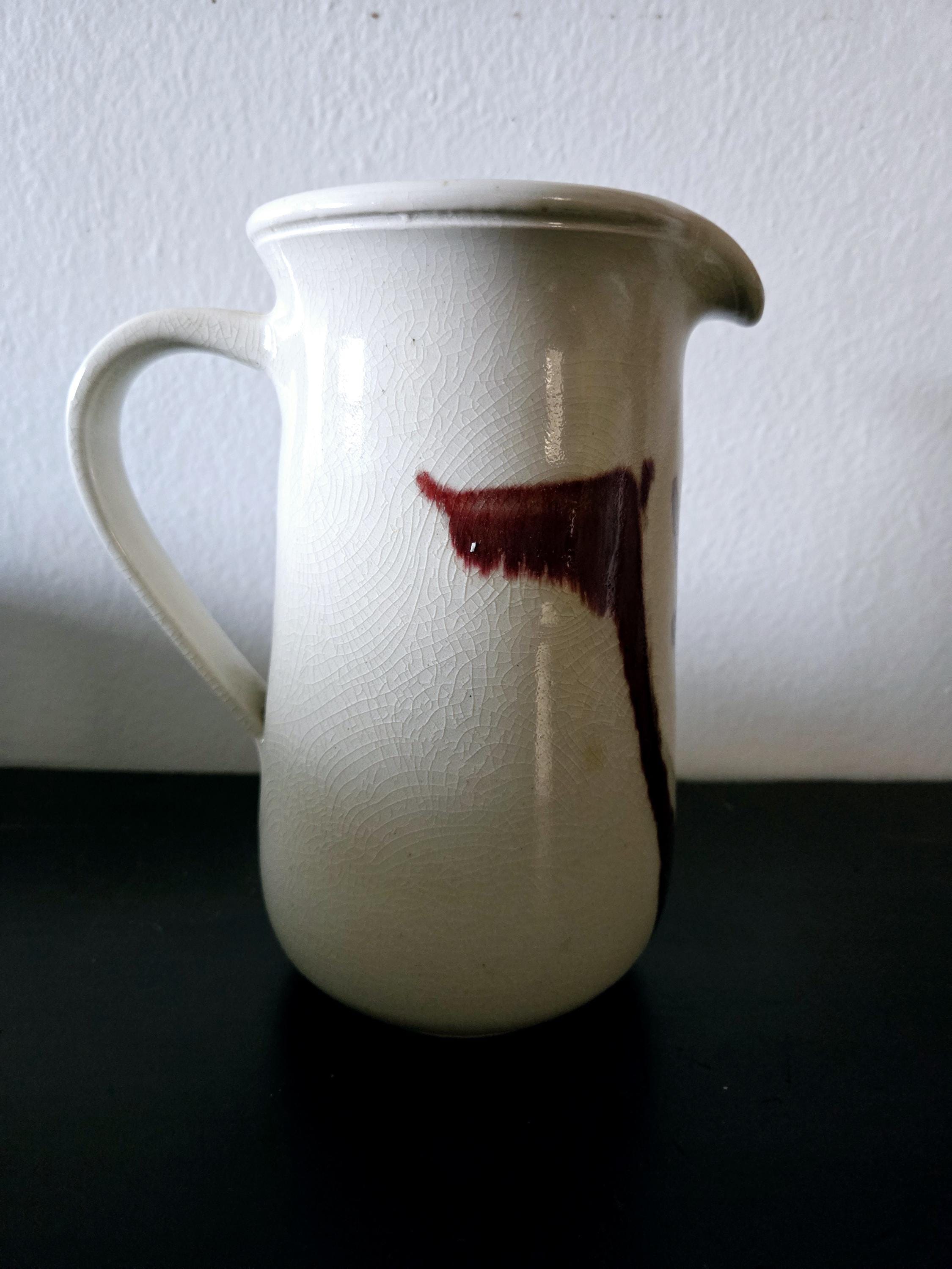 Studio Art Pottery Pitcher Signed Gray White Red Glaze Ceramic Pitcher ...