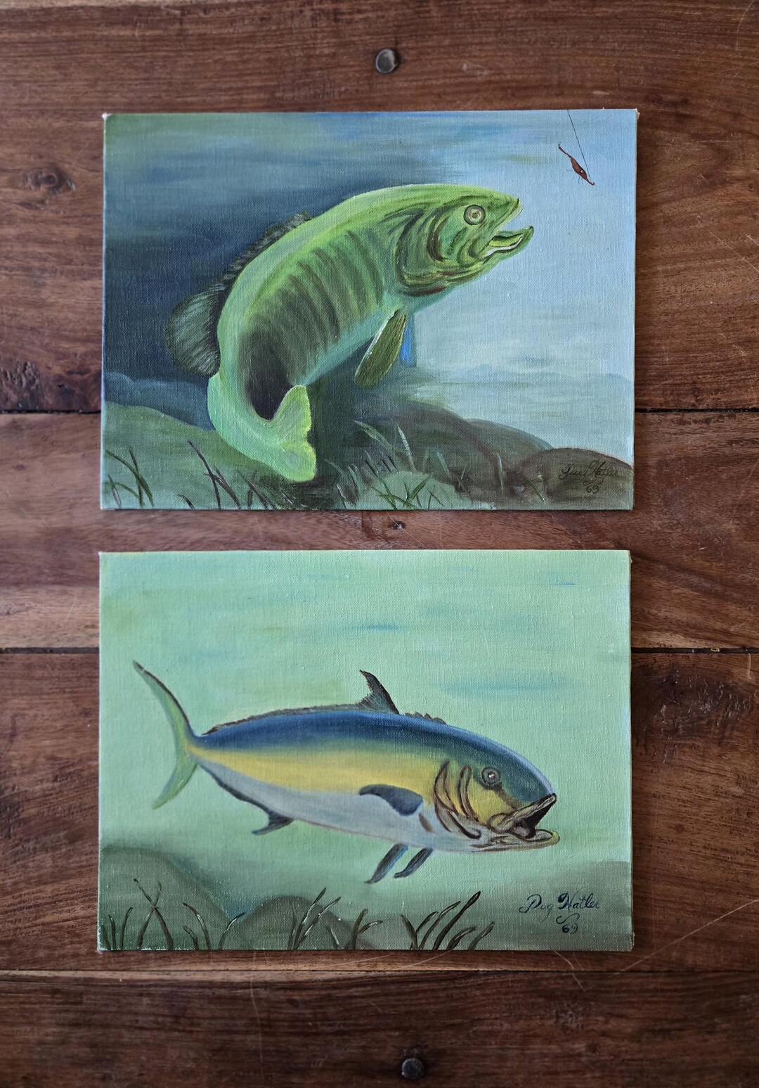 Mid Century Oil Paintings of Fish by Hatler Original Art Fish Paintings ...