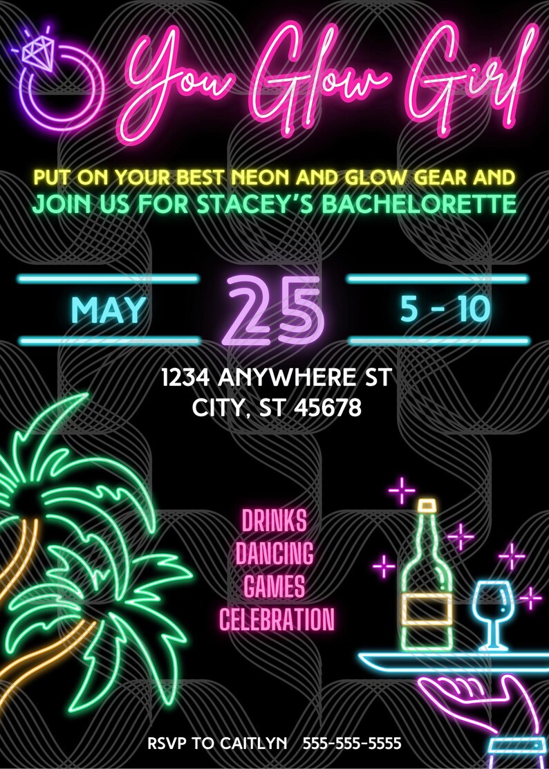 Neon Glow Party Canva Template fully Editable - Etsy