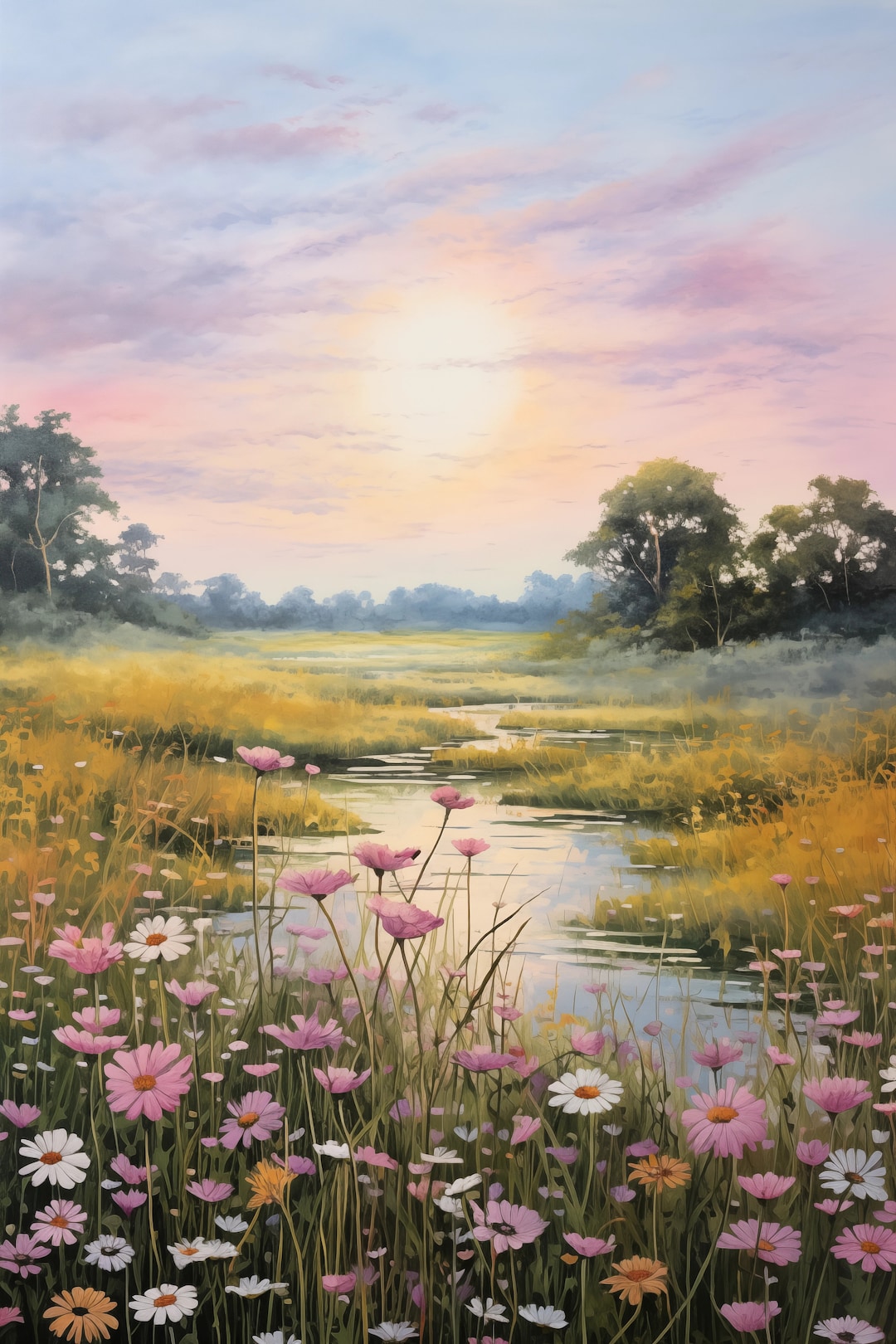 Tranquil Meadow at Sunrise - Digital Art Download - Etsy