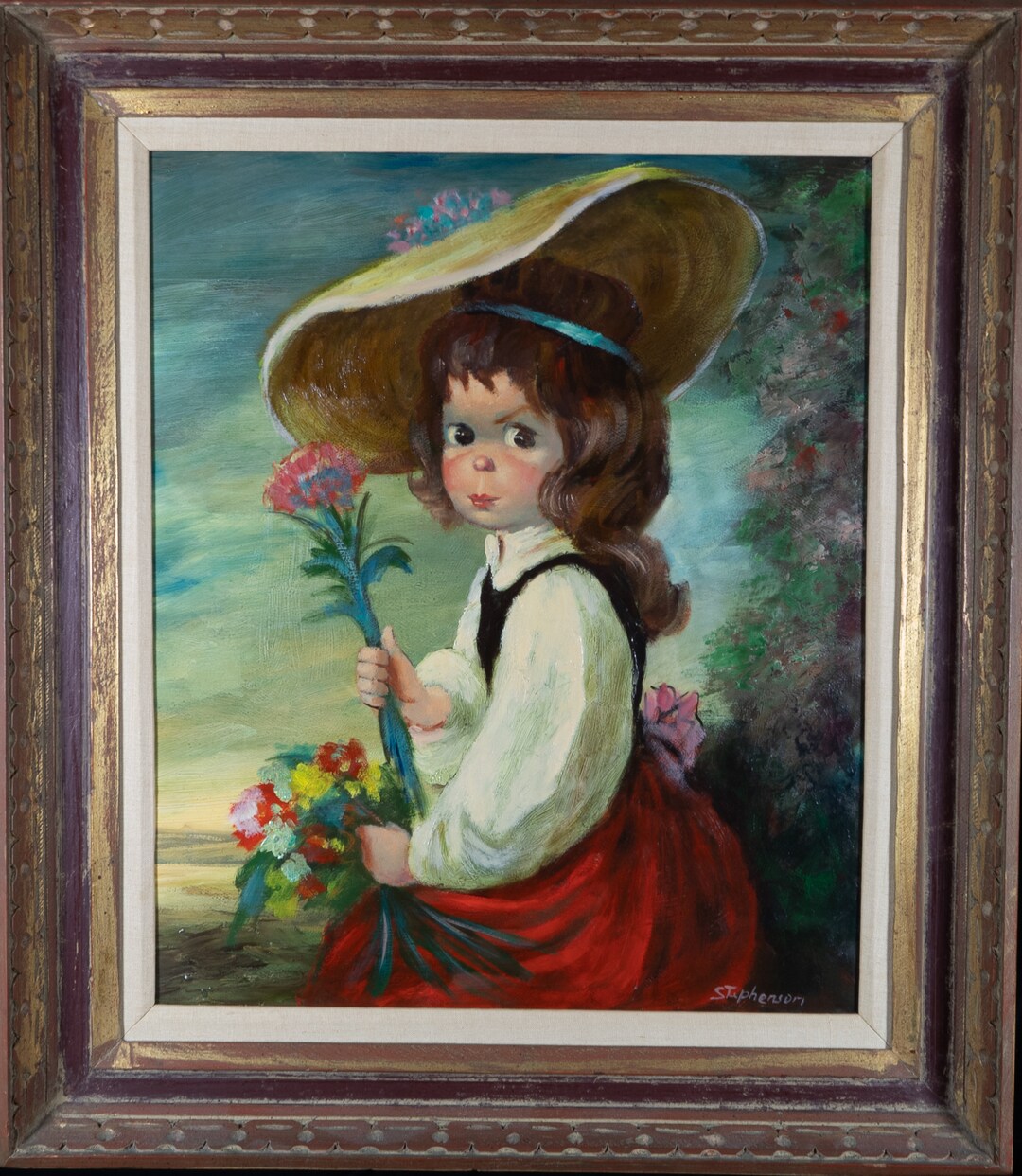 Original Vintage Oil Painting "girl With Bonnet" by Harold Stephenson ...