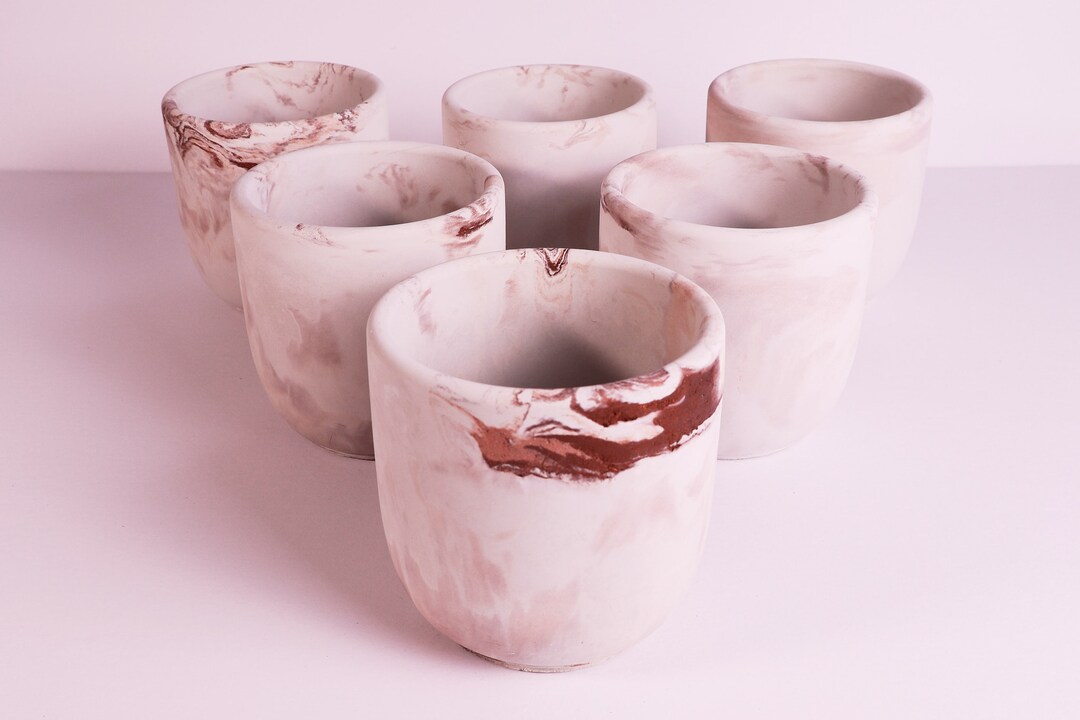 Set of 6 Hand-made Cement Jar 10oz Cream / Rose Gold Luxury Concrete ...