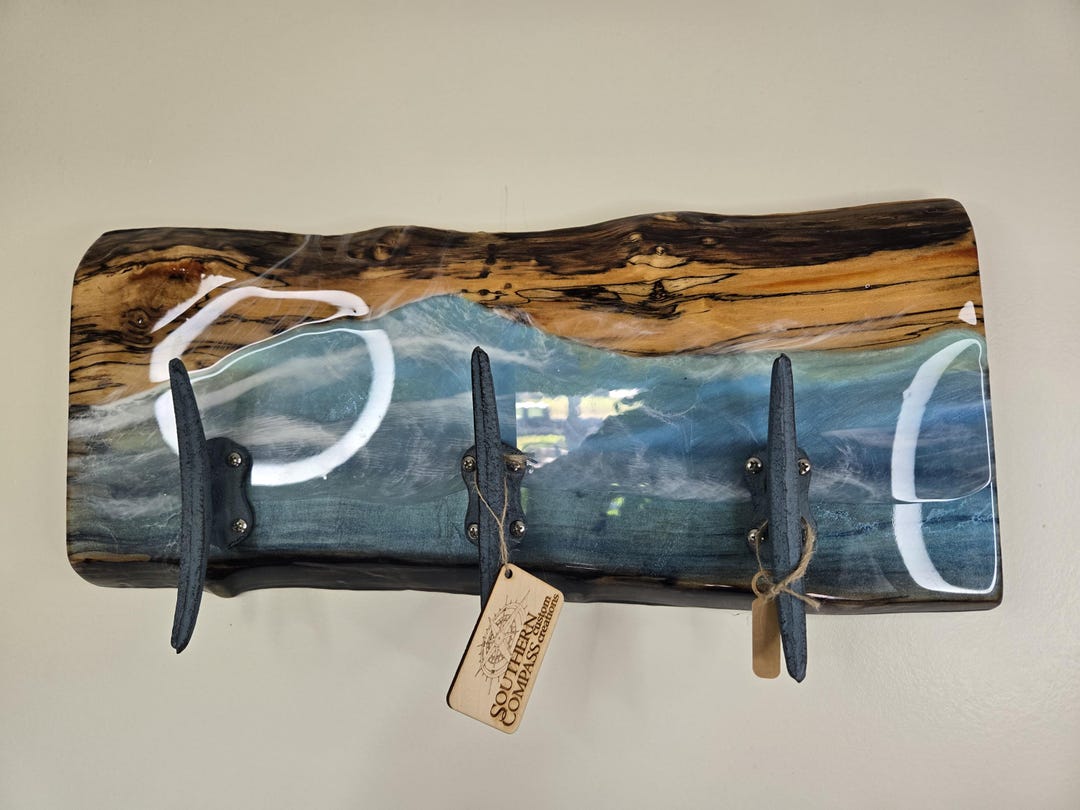 Beach Wave Wall Coat Rack - Salted Maple Wood With Epoxy Ocean Design ...