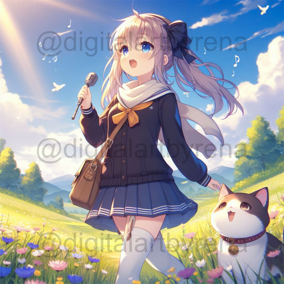 4 Beautiful Anime Girls With Cats Digital Images - Etsy