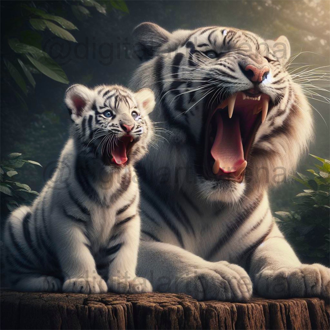 4 Beautiful White Tiger Digital Images, Cubs, Roaring, Jpeg, Canvas ...