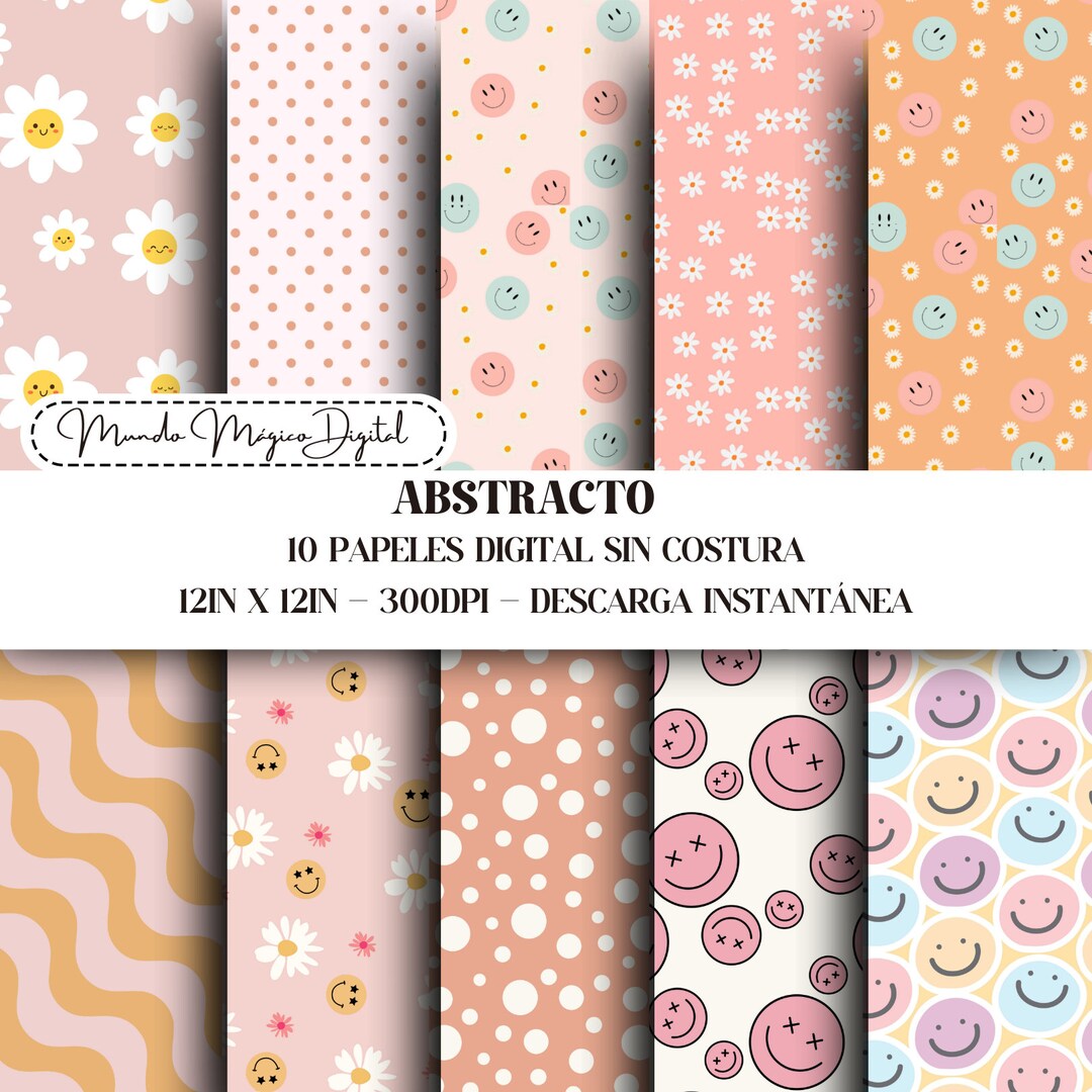 Boho Digital Paper, Retro Smile Pattern, Seamless Boho Paper, Cute ...
