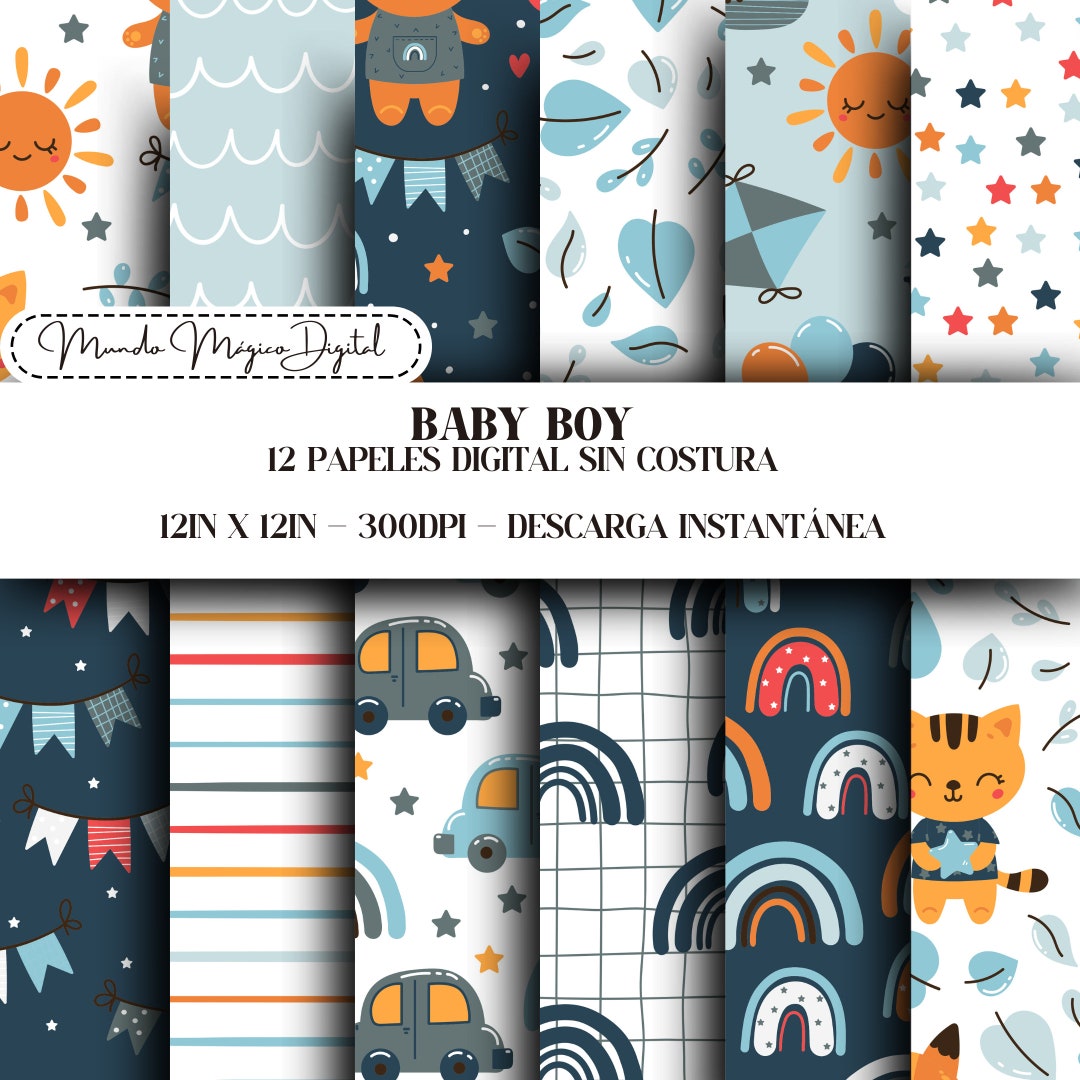 Digital Paper Set, Baby Boy Digital Paper, Paper Patterns, Printable ...
