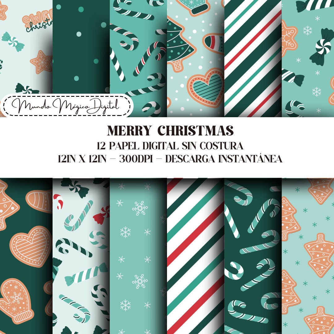 Digital Paper Set, Paper Patterns, Christmas Digital Paper, Printable ...