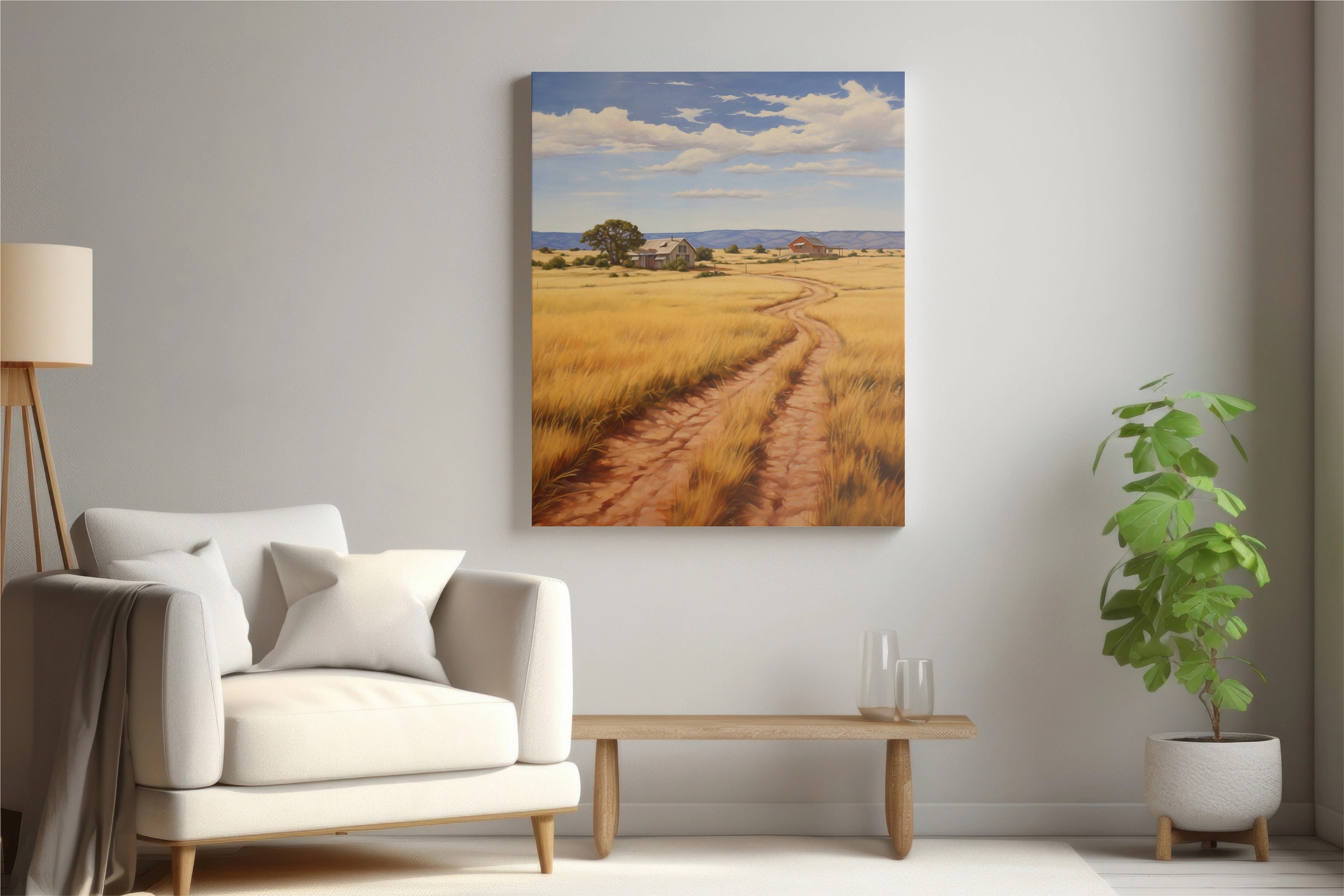 DIGITAL ART PRINT - Rural Farm, Country Road, Trees, Cloudy, Beautiful ...