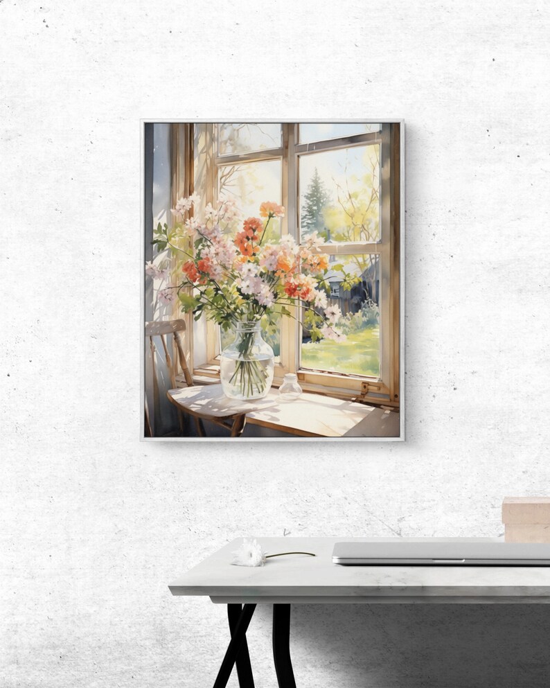 DIGITAL ART PRINTS - Spring Flowers, White, Orange, Window, Mantel, Art ...
