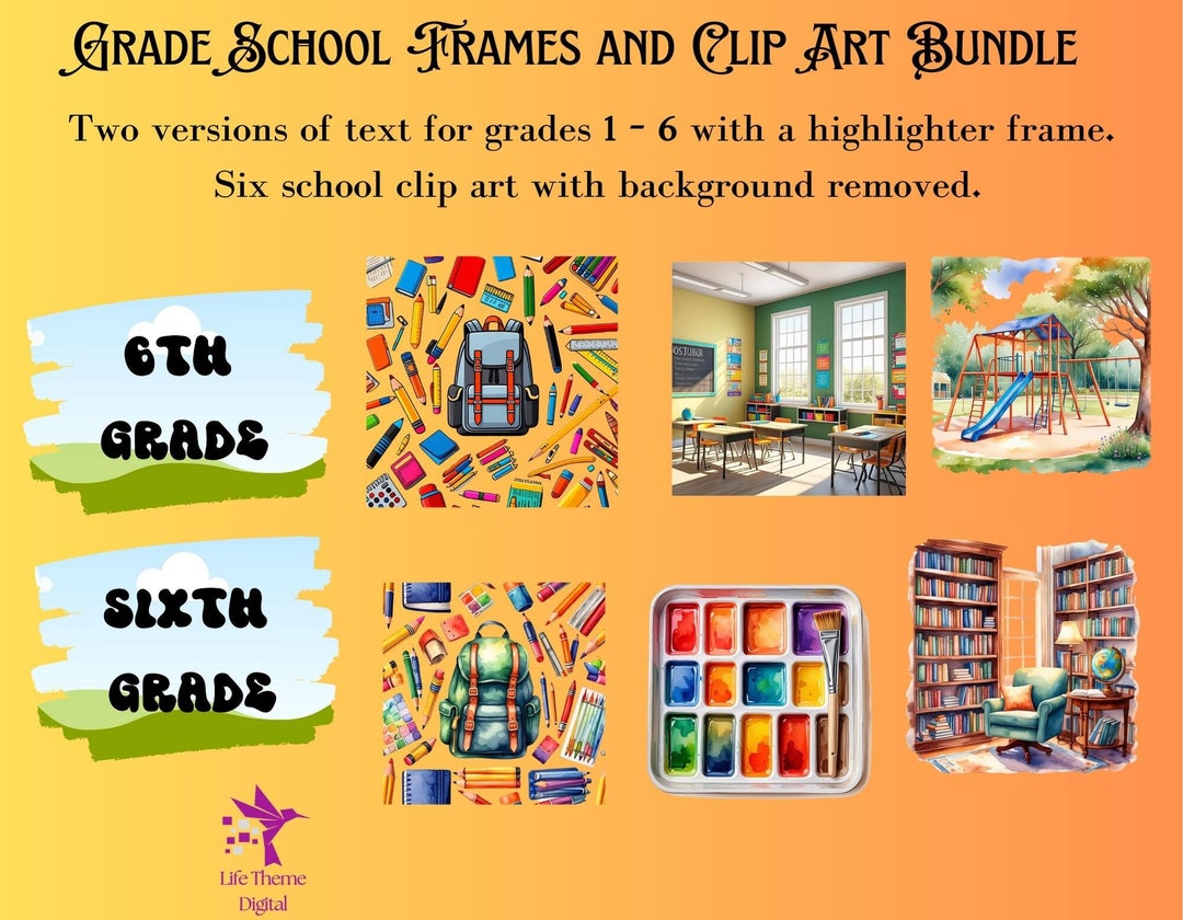 Grade School Frames and Clipart Bundle, Drag & Drop a Pattern or Photo ...
