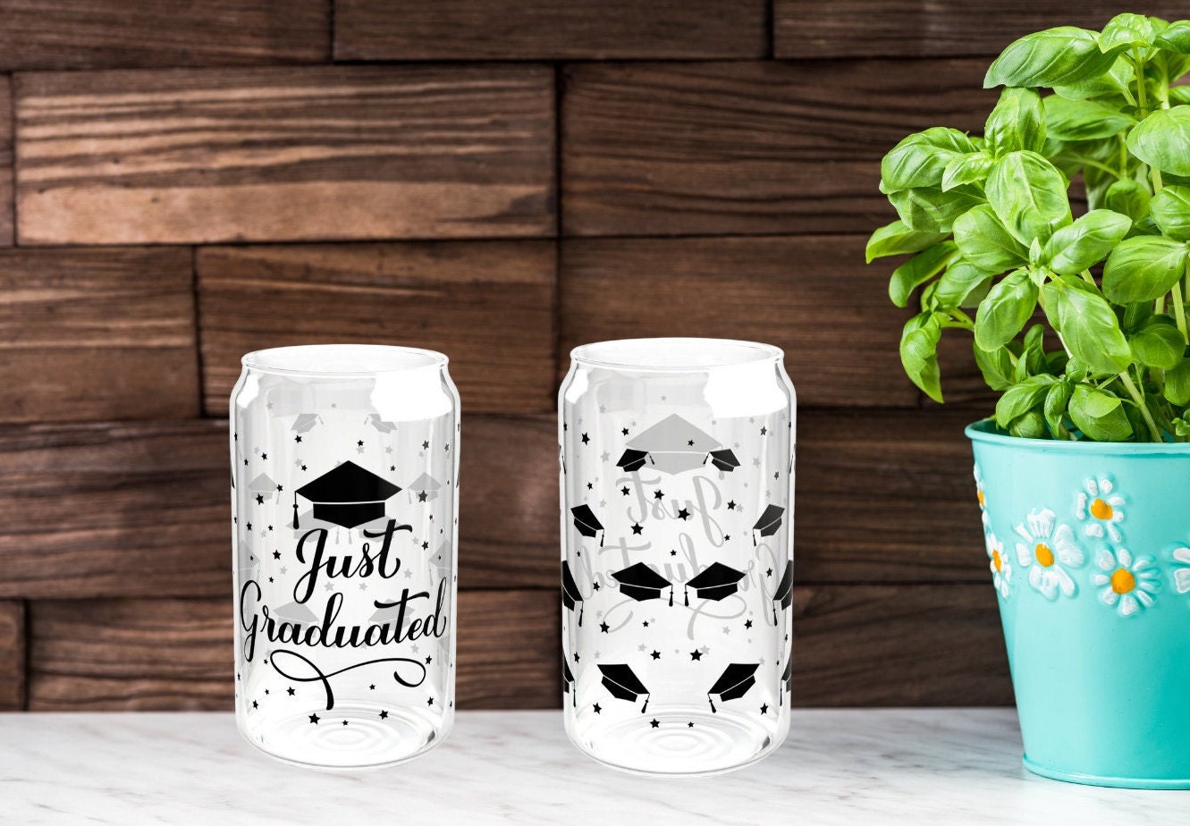 Just Graduated Glass Jar Graduation Tumbler Gift for Her Graduation ...