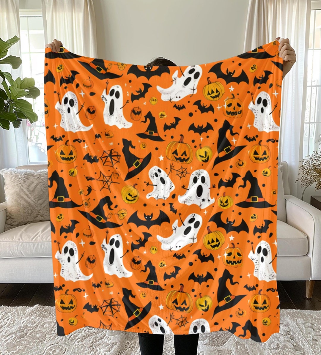 Cute Halloween Blanket Scary Blanket Spooky Blanket Ghosts Pumpkins ...