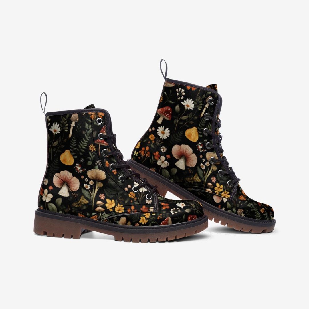 Cottagecore Butterfly Mushroom and Floral Boots Forest Combat Boots ...